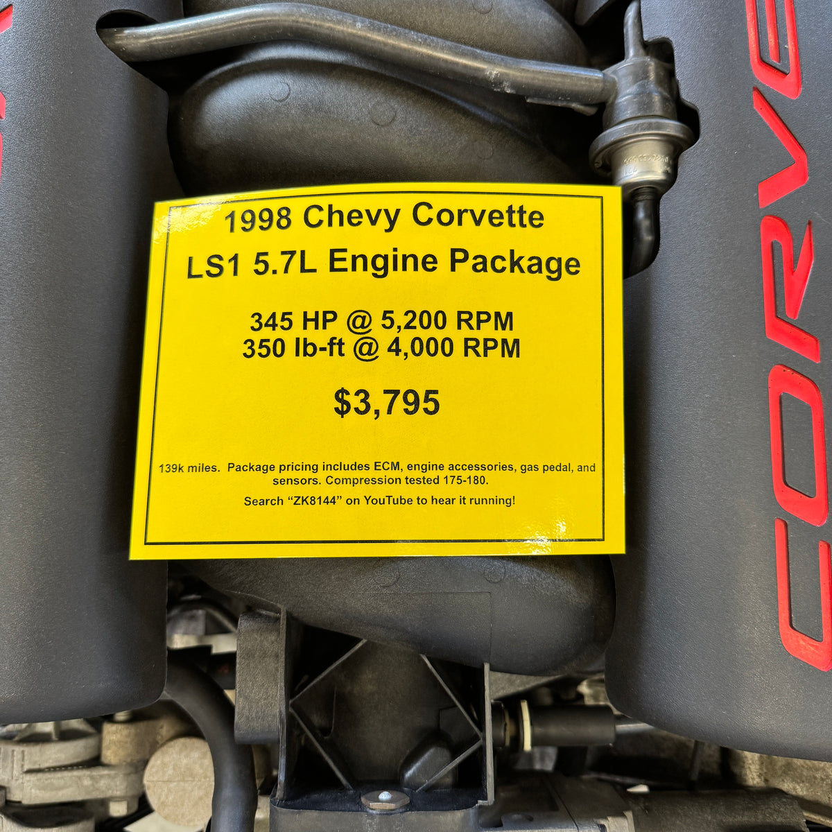 1998 C5 Corvette LS1 5.7L Engine Package, Stock #ZK8144 – All American ...